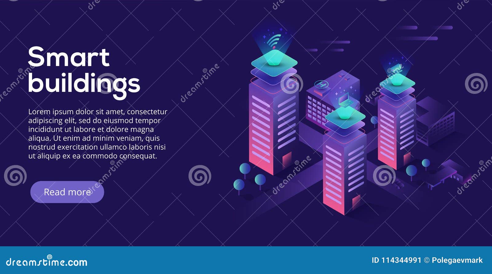 Smart City or Intelligent Building Isometric Vector Concept. Building ...