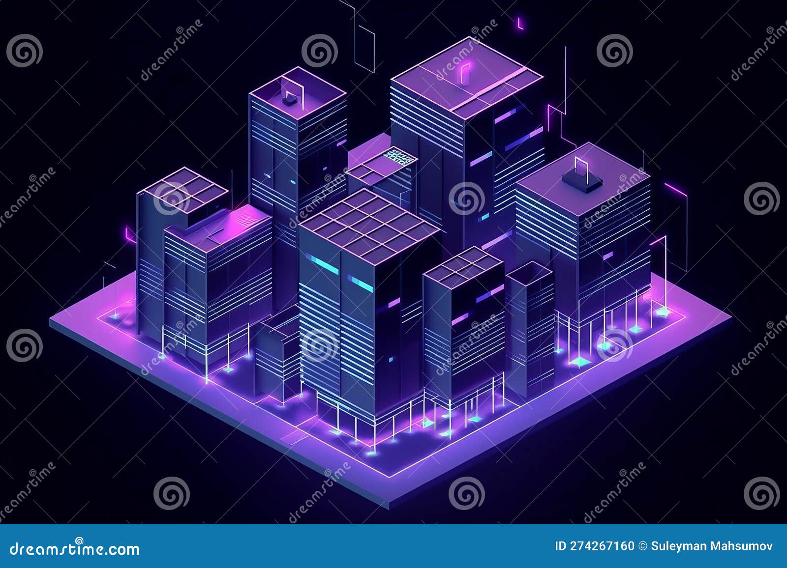 Smart City or Intelligent Building Isometric Vector Concept. Building Automation with Computer ...