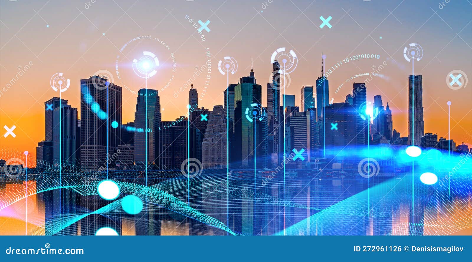 Smart City Interface Over New York City Skyline Stock Illustration ...