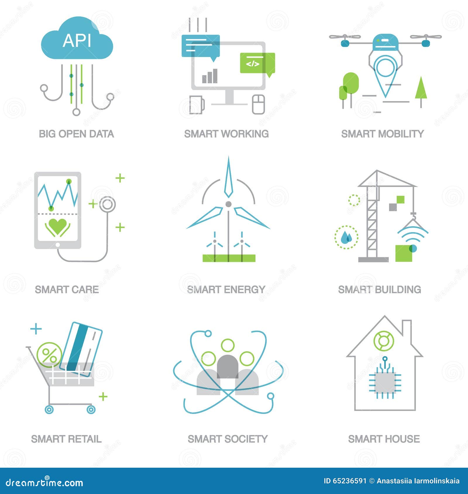 Smart City and Internet of Things Line Icons. Stock Vector ...