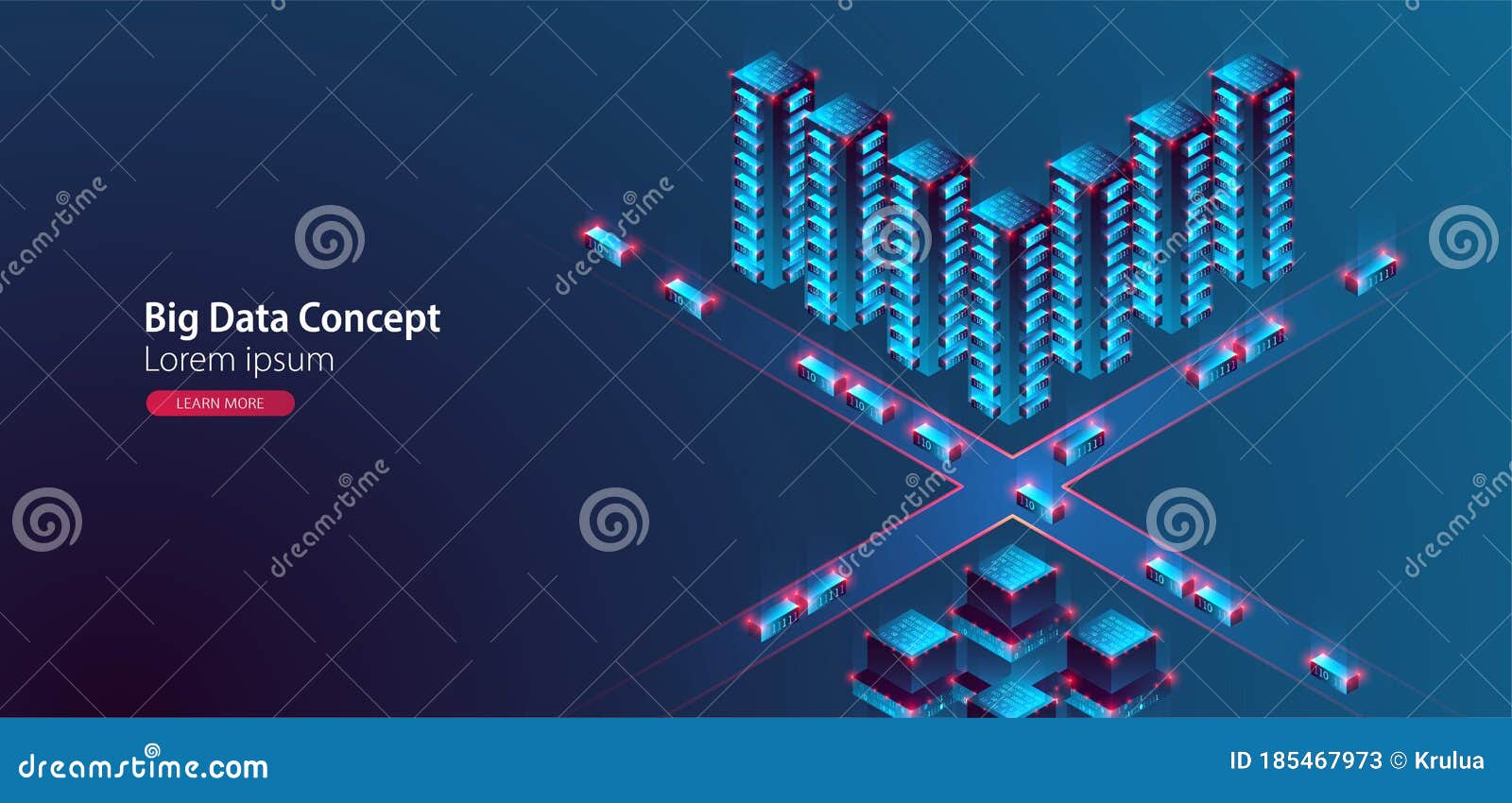 Smart City. Isometric Big Data Concept, Database. Abstract Technology Background. Vector ...