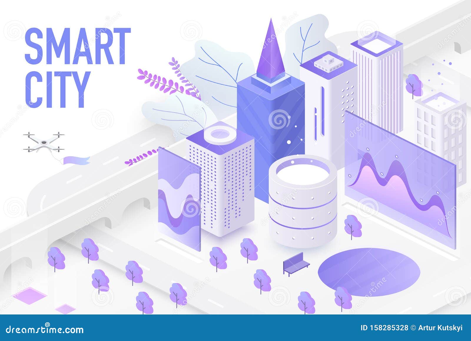 Smart City Isometric. Technology Devices with Automated Control Systems ...
