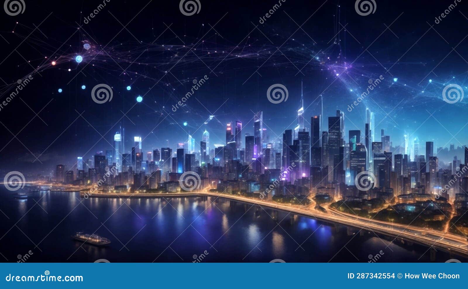 Smart City with Light Connection Design Stock Illustration ...