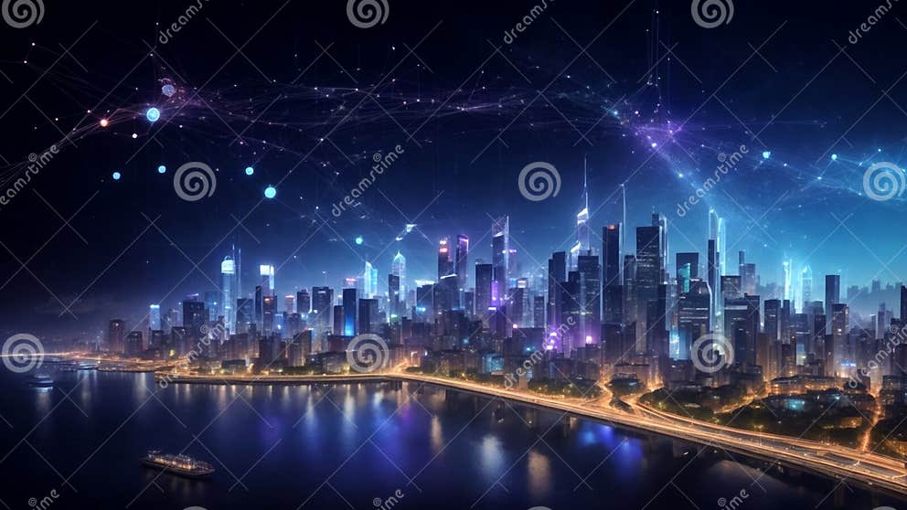 Smart City with Light Connection Design Stock Illustration ...