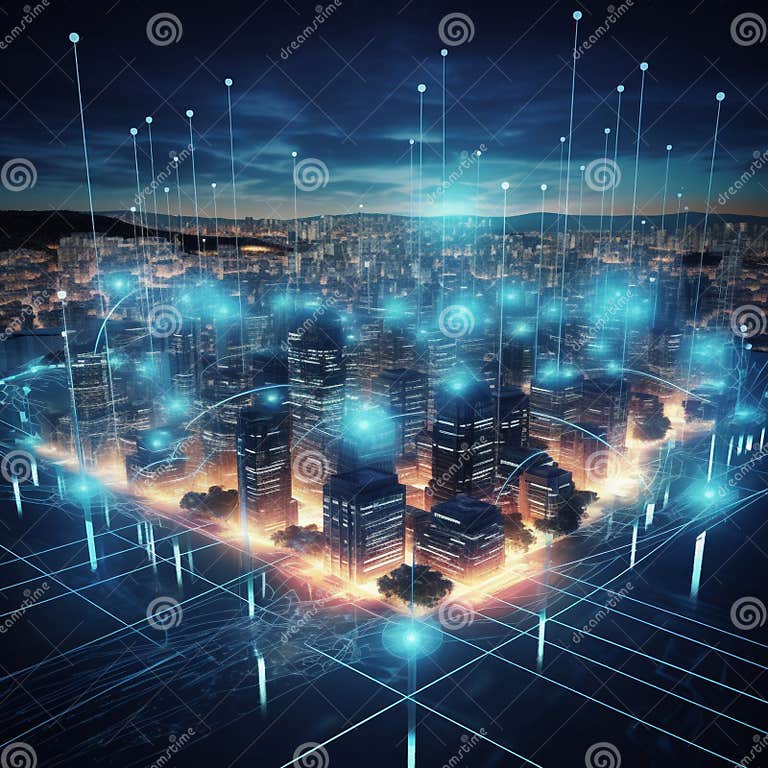 Smart City with Light Connection Design Stock Illustration ...