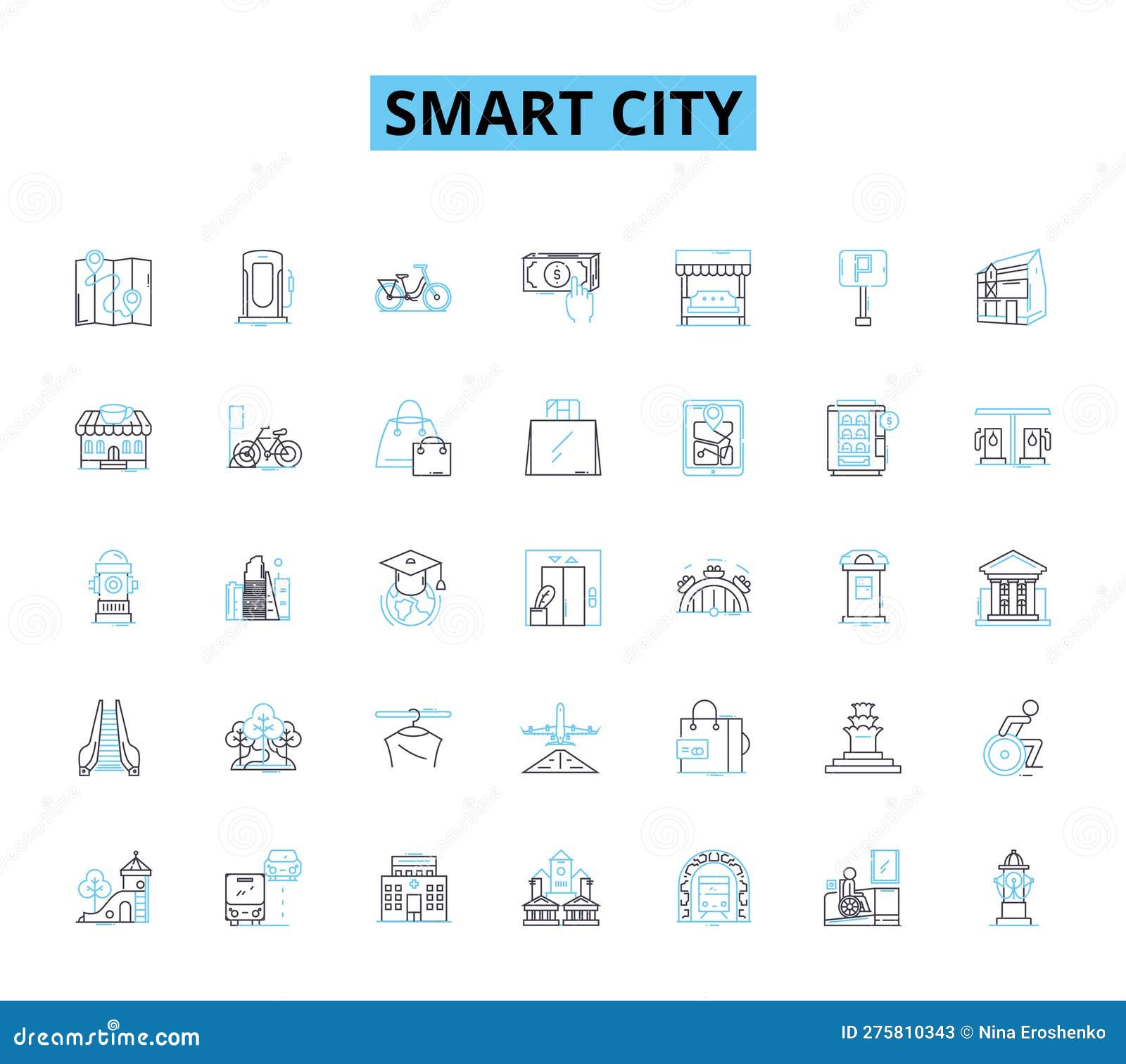 Smart City Linear Icons Set. Innovations, Sustainability, Connectedness ...