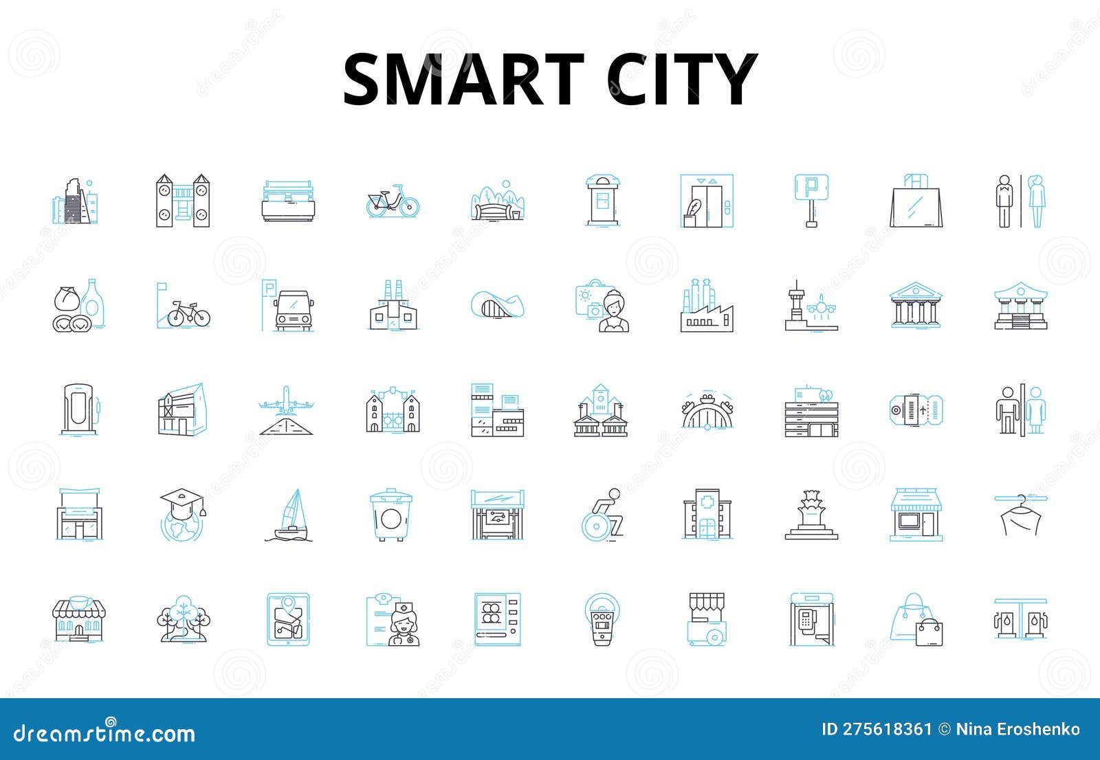 Smart City Linear Icons Set. Innovations, Sustainability, Connectedness ...