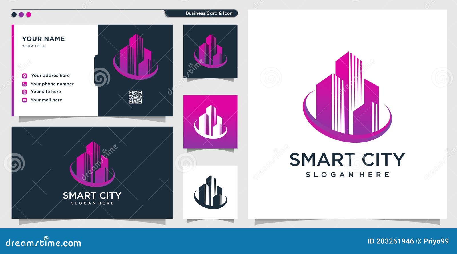 Smart City Logo with Modern Gradient Creative Style and Business Card ...