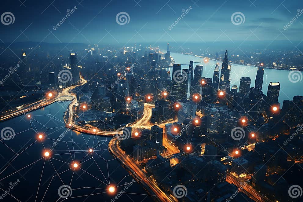 Smart City and Network Connection Concept. Smart City with Wireless ...
