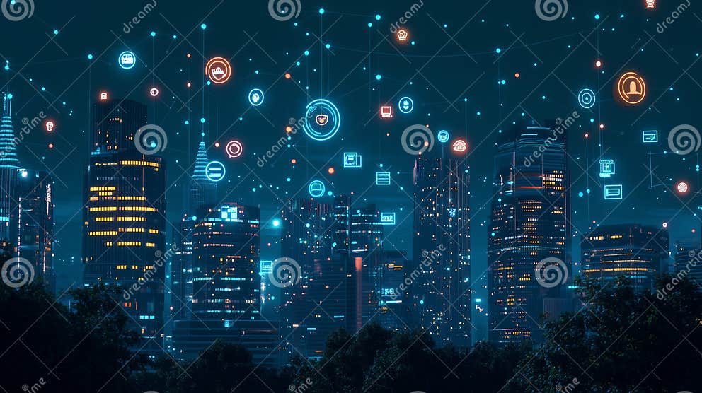 Futuristic Smart City Night Skyline Digital Art Modern Technology ...