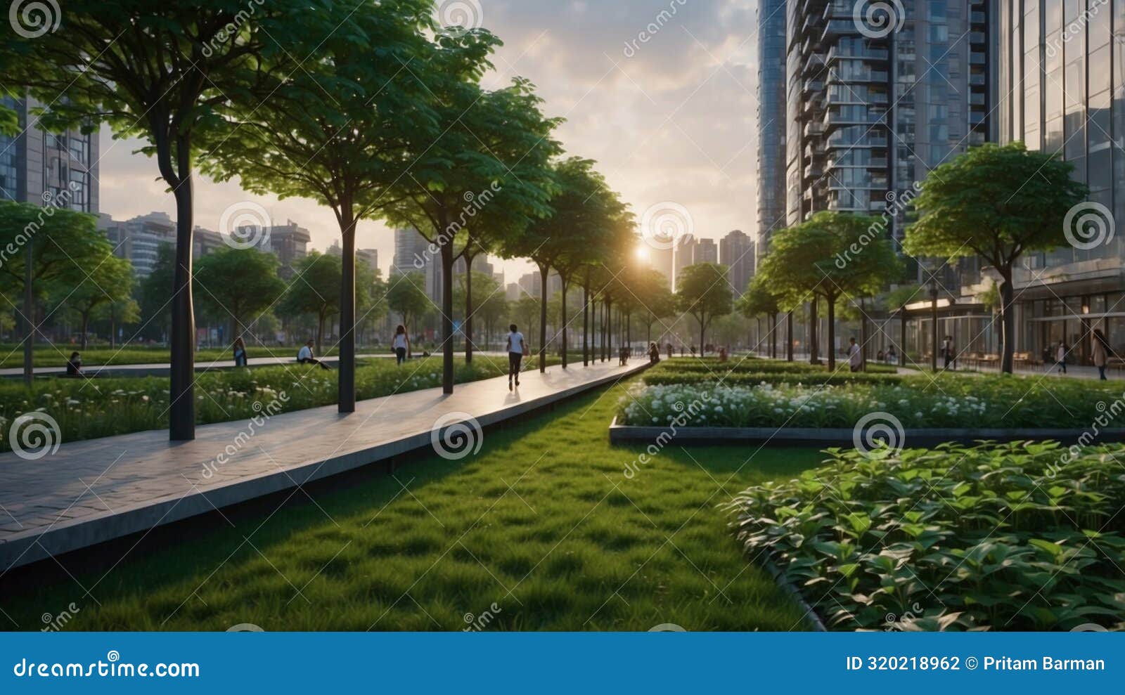 A Smart City Park with AI-maintained Greenery. Stock Illustration ...