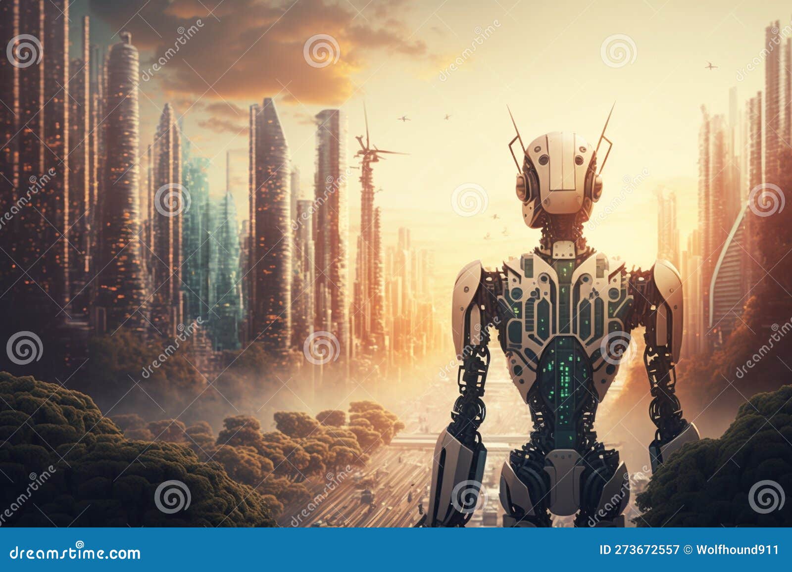 Smart City with Robot System Artificial Intelligence. Generate Ai Stock ...