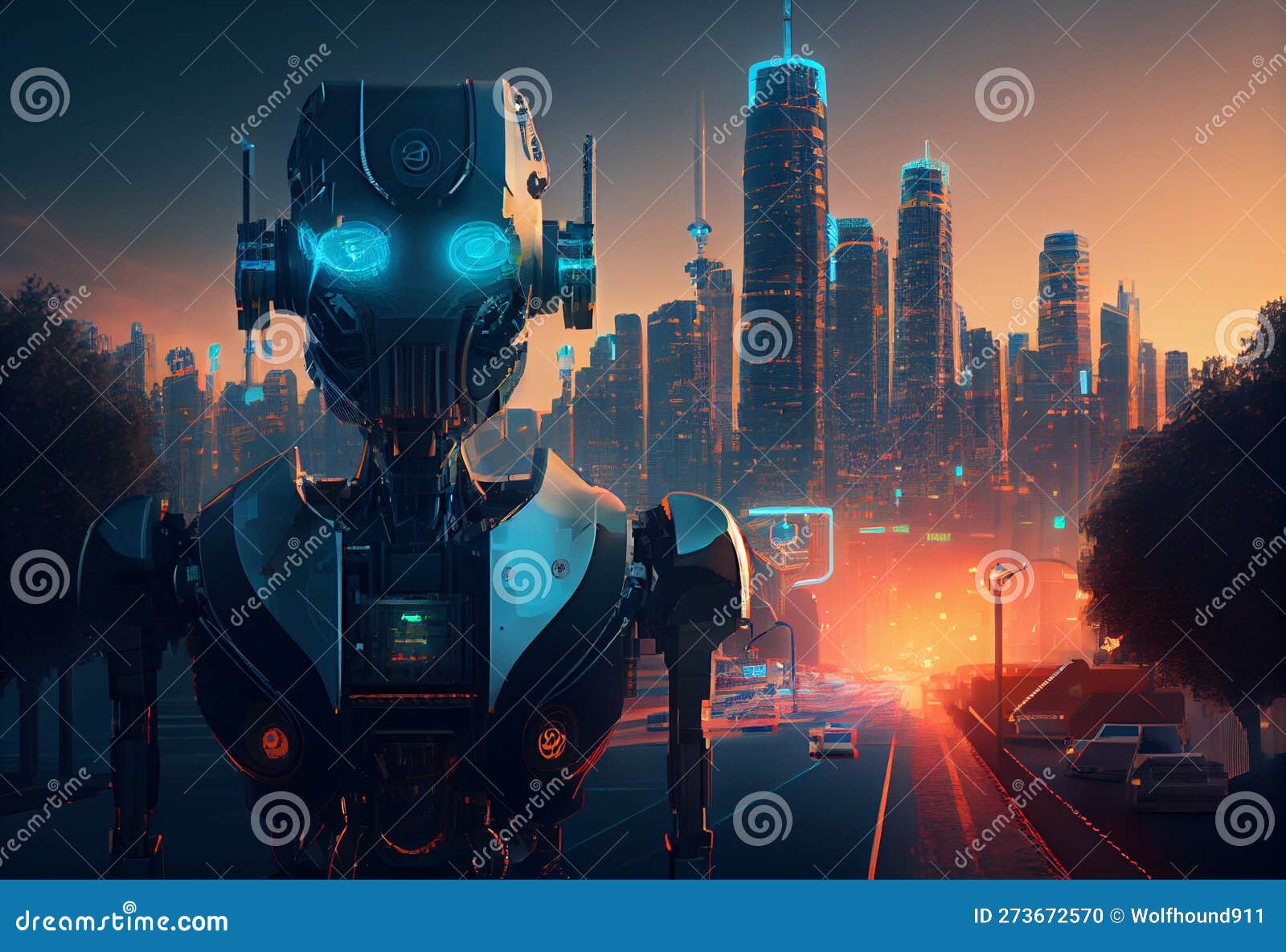 Smart City with Robot System Artificial Intelligence. Generate Ai Stock ...