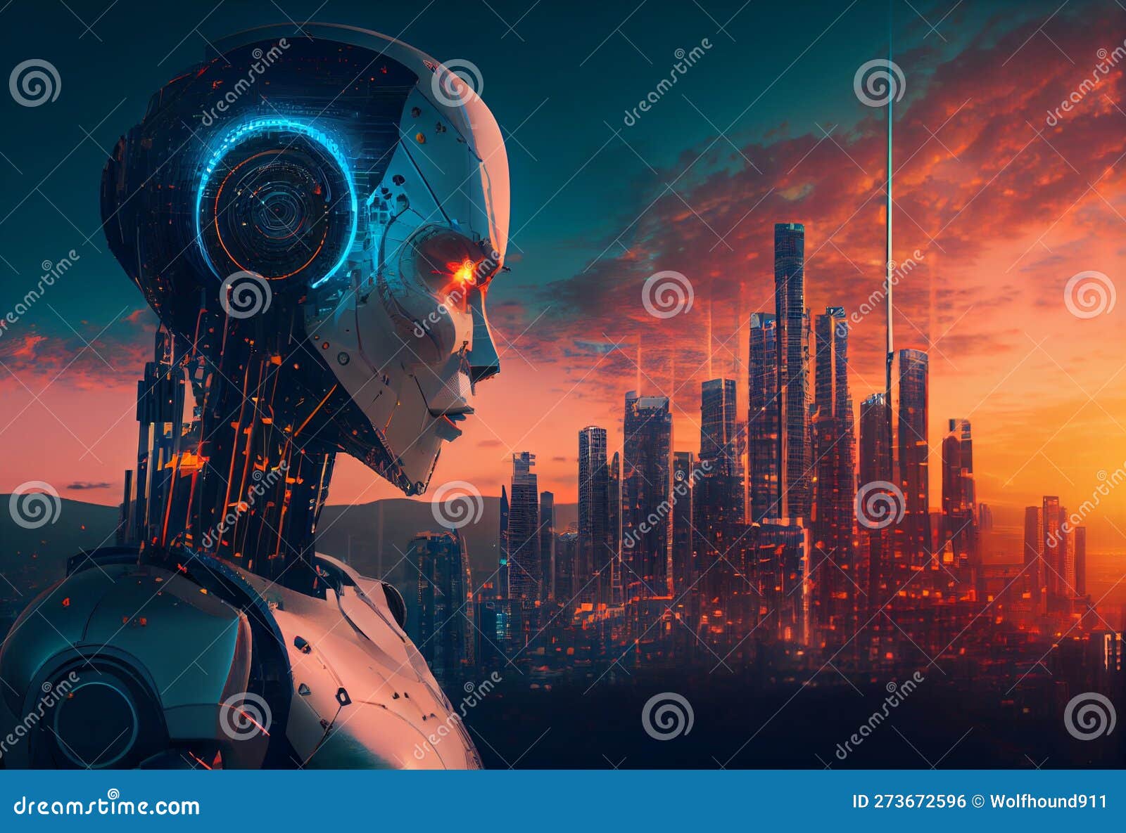 Smart City with Robot System Artificial Intelligence. Generate Ai Stock ...