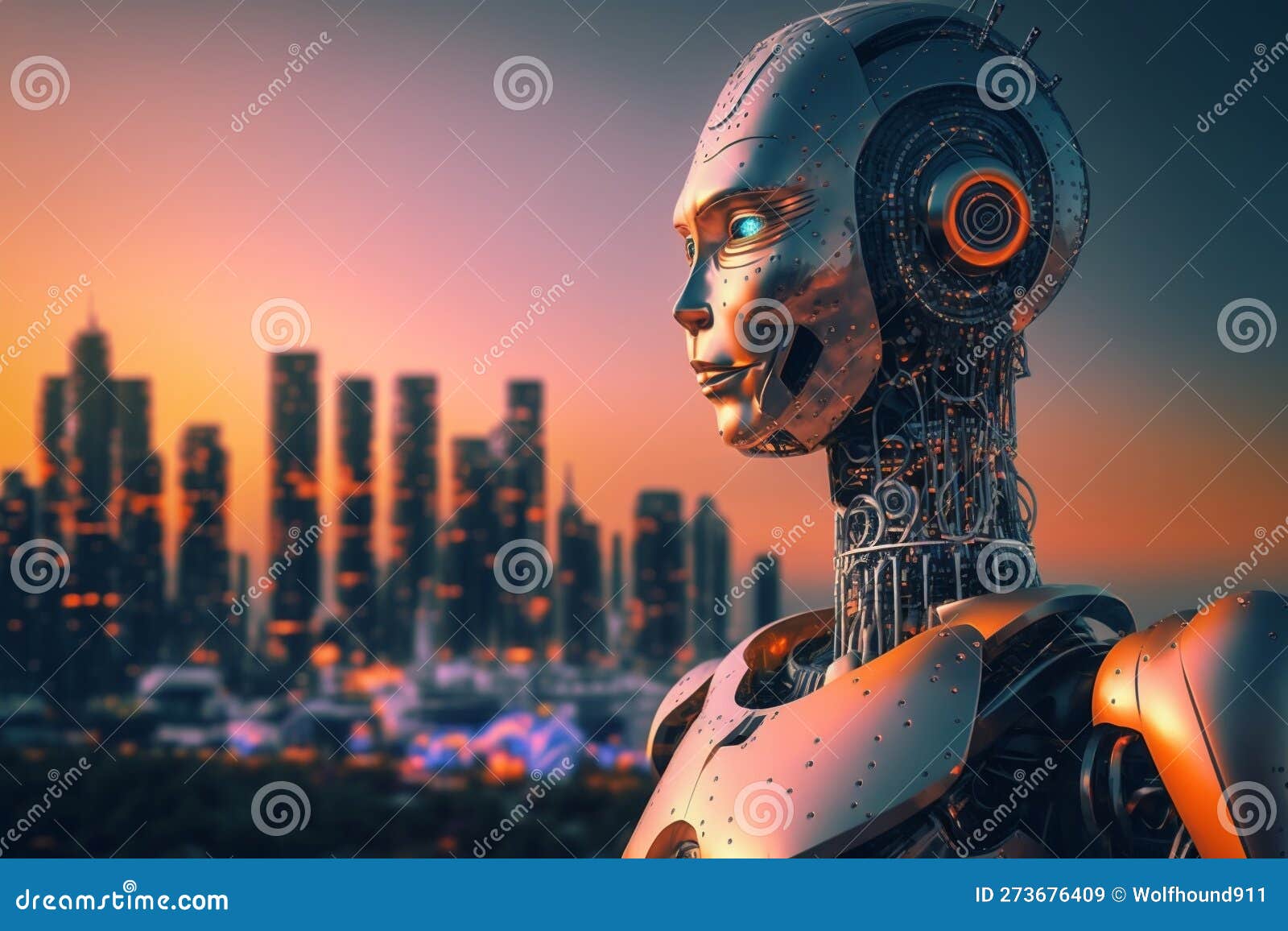 Smart City with Robot System Artificial Intelligence. Generate Ai Stock ...