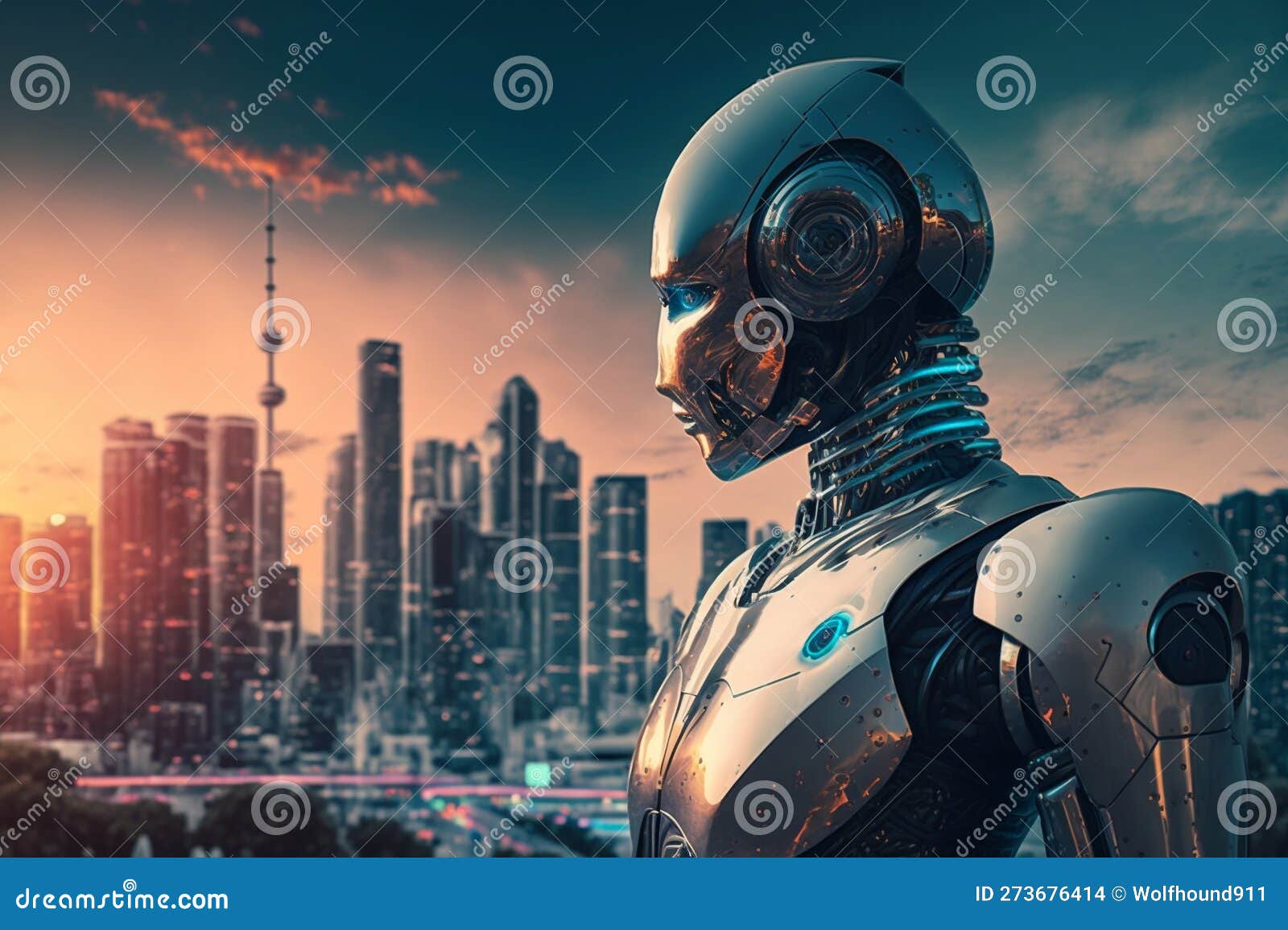 Smart City with Robot System Artificial Intelligence. Generate Ai Stock ...