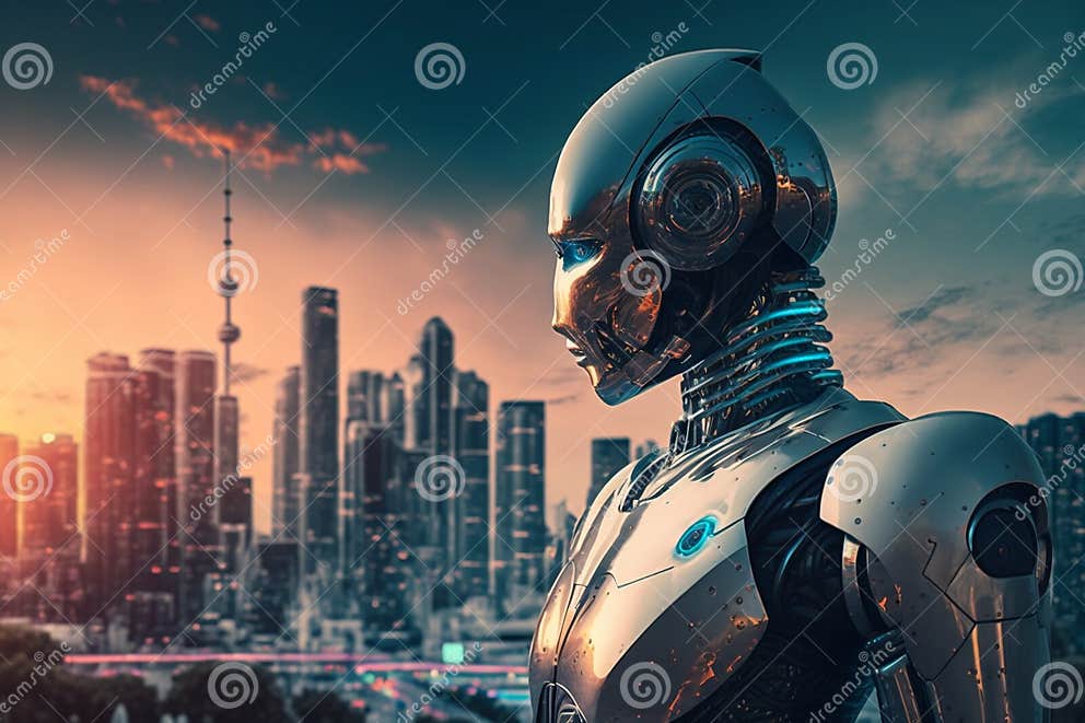 Smart City with Robot System Artificial Intelligence. Generate Ai Stock ...