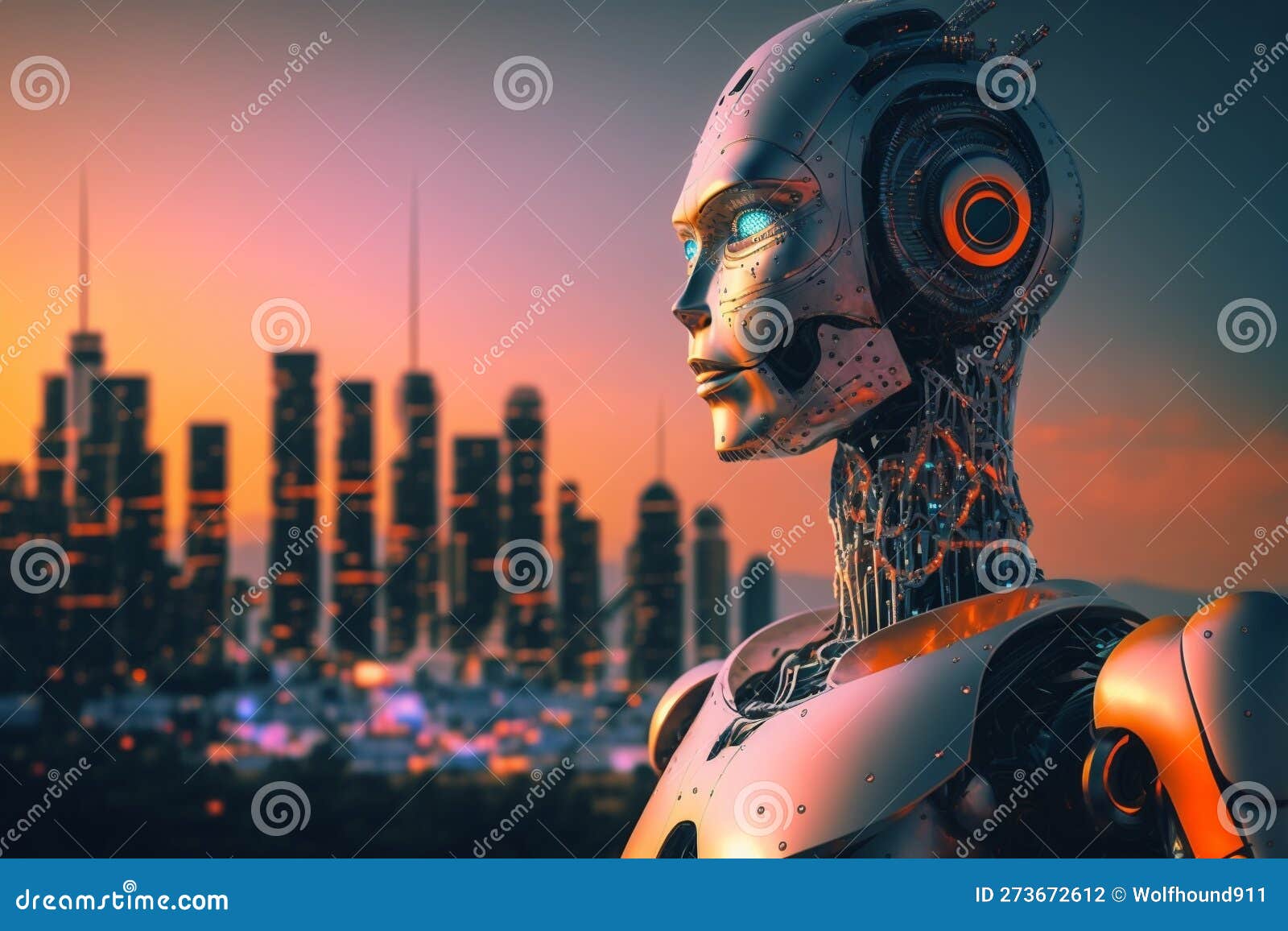 Smart City with Robot System Artificial Intelligence. Generate Ai Stock ...