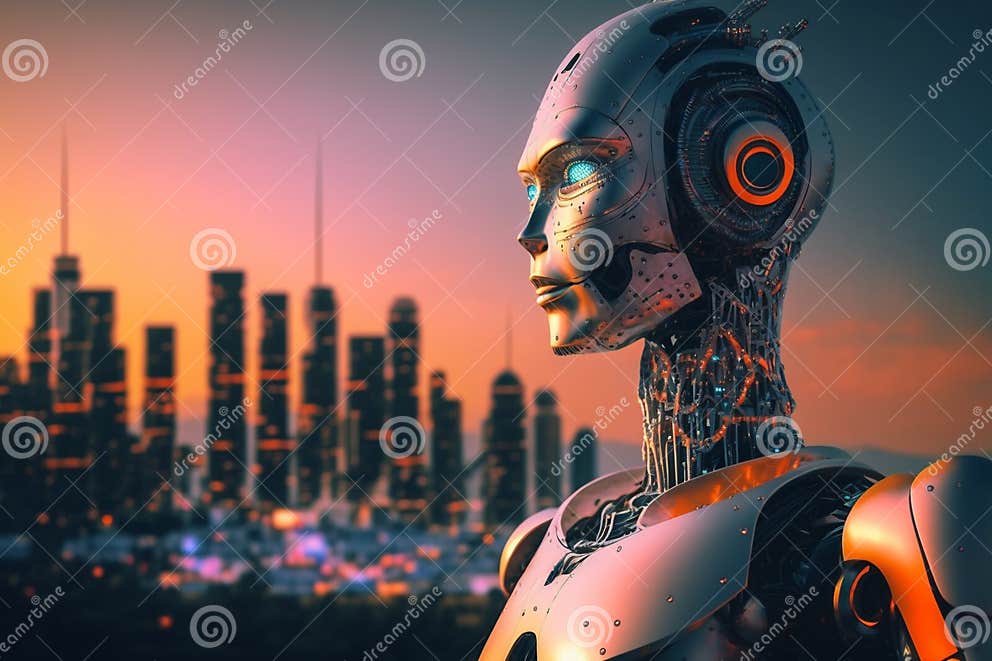 Smart City with Robot System Artificial Intelligence. Generate Ai Stock ...