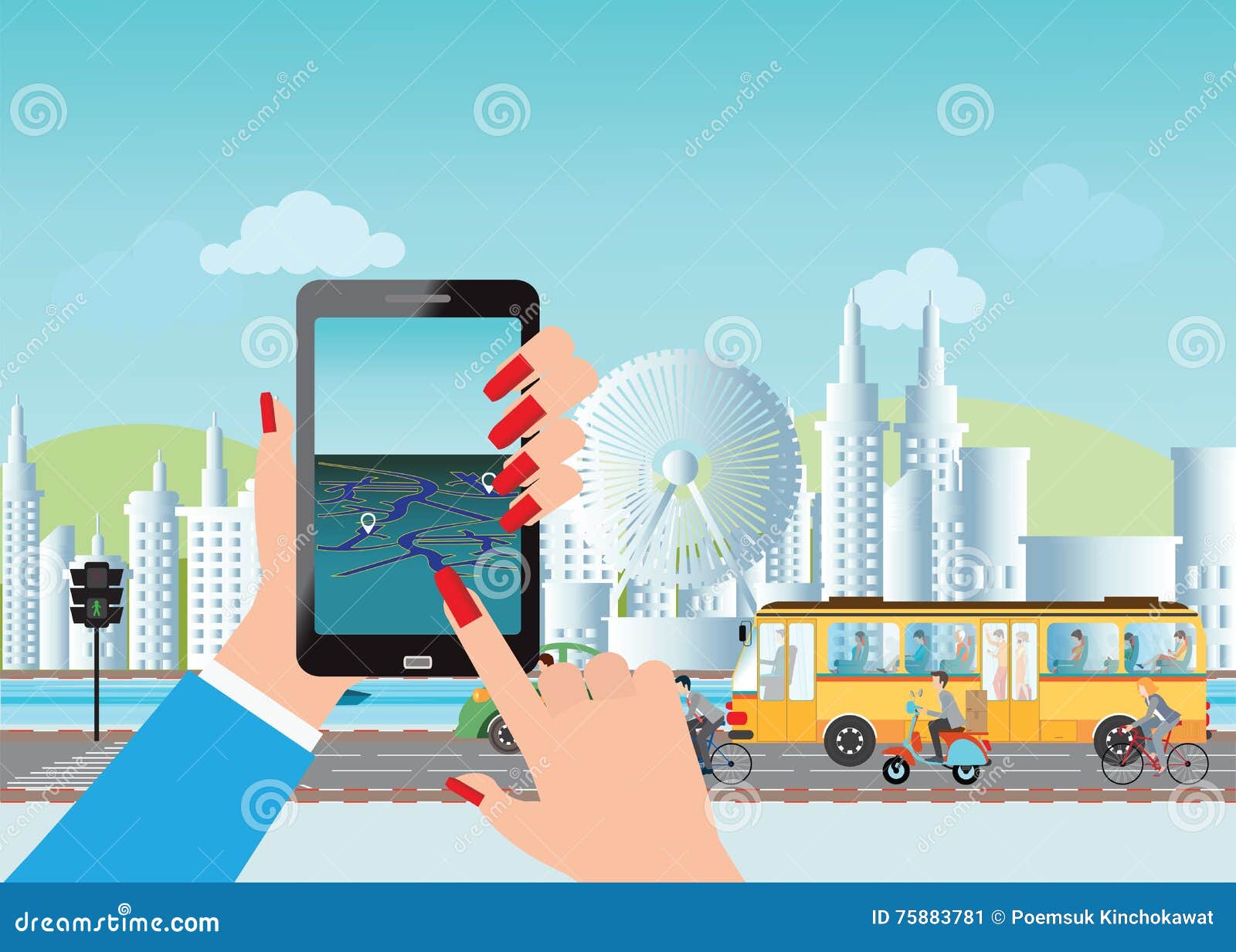 Smart City and Smart Phone Application Using Location Information Stock ...