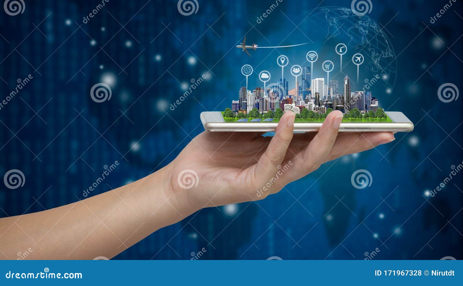 Smart city on smartphone stock photo. Image of future - 171967328