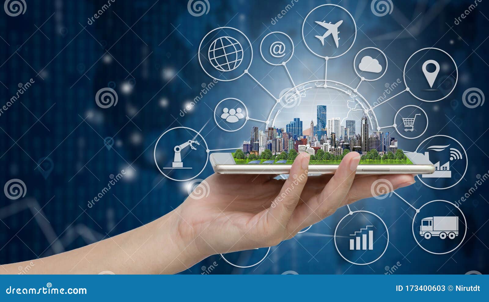 Smart city on smartphone stock image. Image of blue - 173400603
