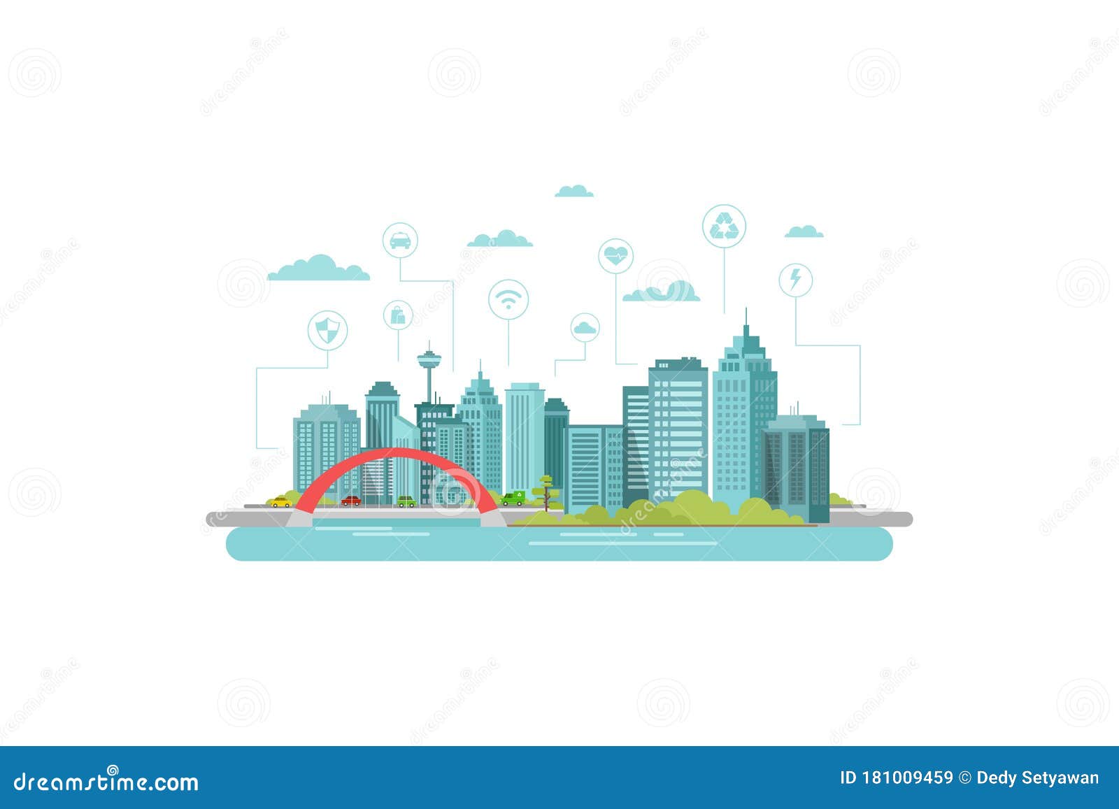 Smart City and Smart Transportation Flat Design Stock Vector ...