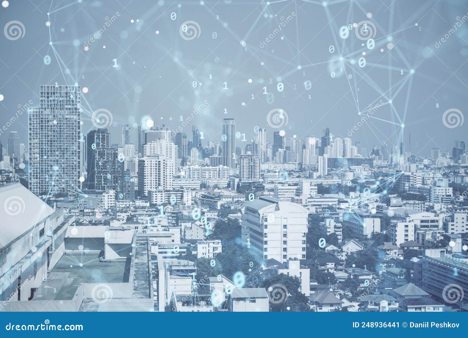 Smart City and Internet of Things Concept with Digital Binary Code ...