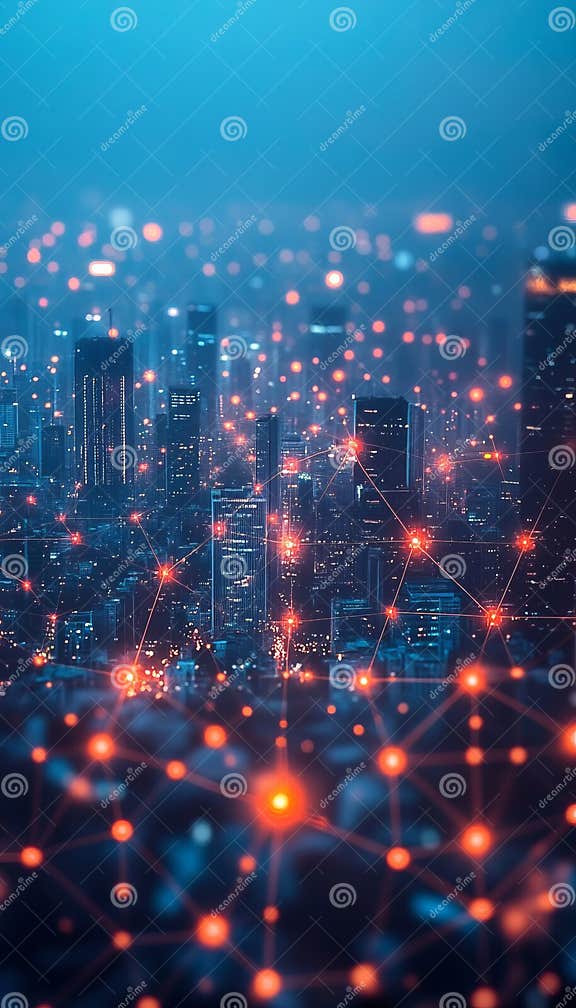 Smart City Visualization with Glowing Connections and Urban Skyline ...
