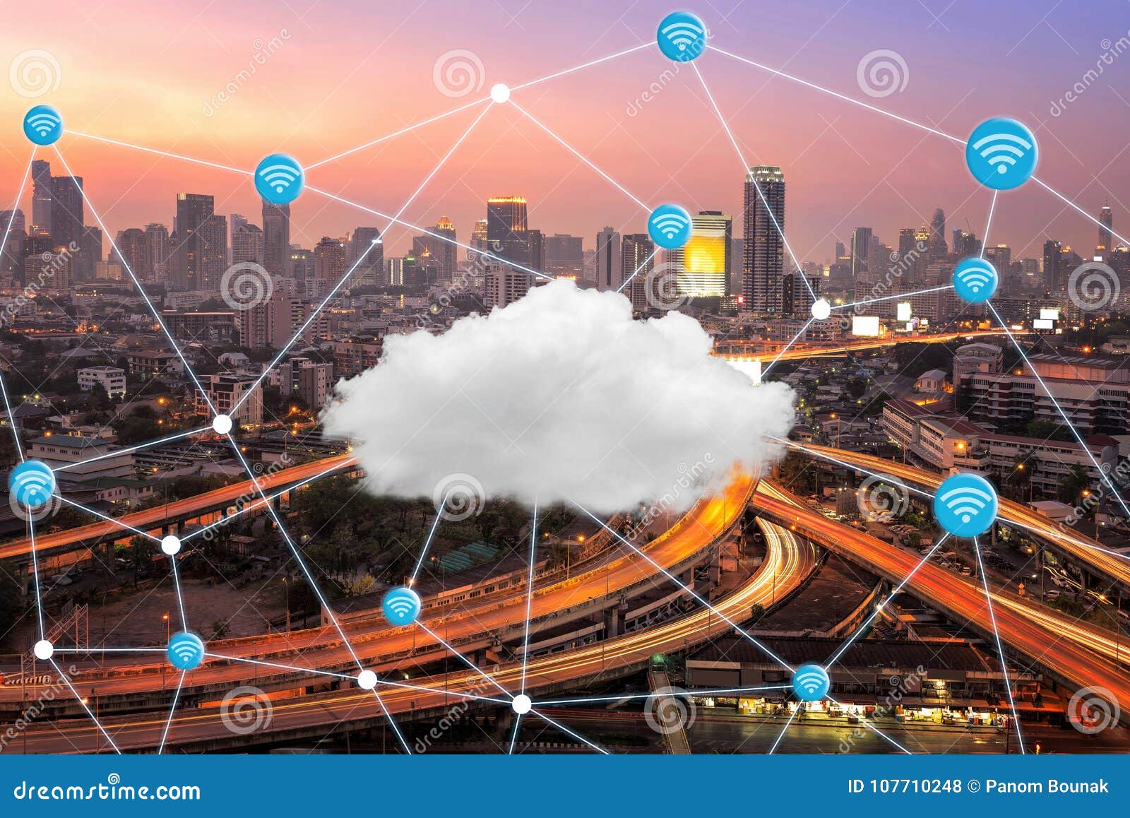Smart City with Wifi Connection and Cloud Computing Technology Stock ...