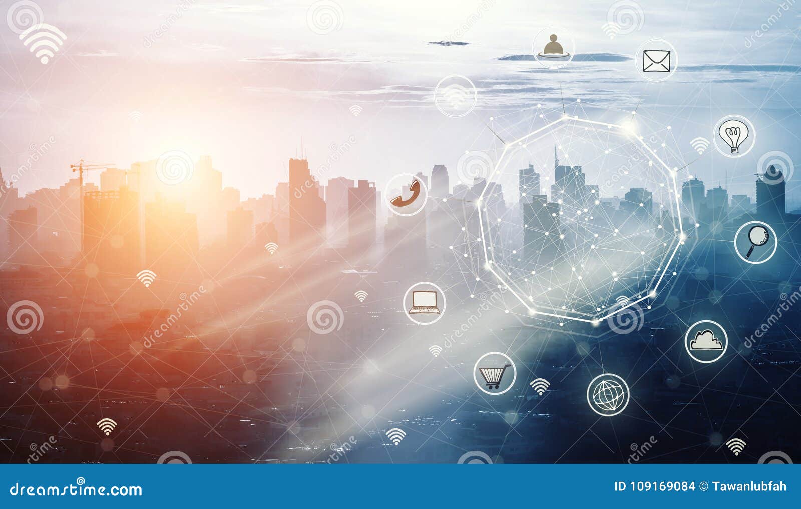 Smart City and Wireless Communication Network, Abstract Image Vi Stock ...