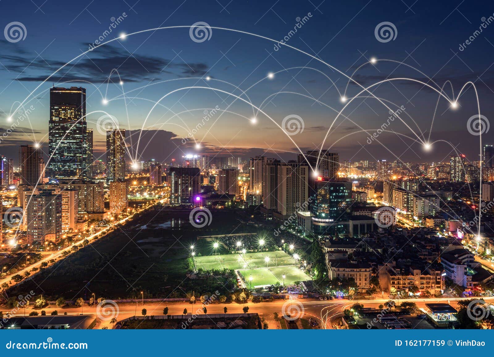 Smart City and Wireless Communication Network Concept. Digital Network ...