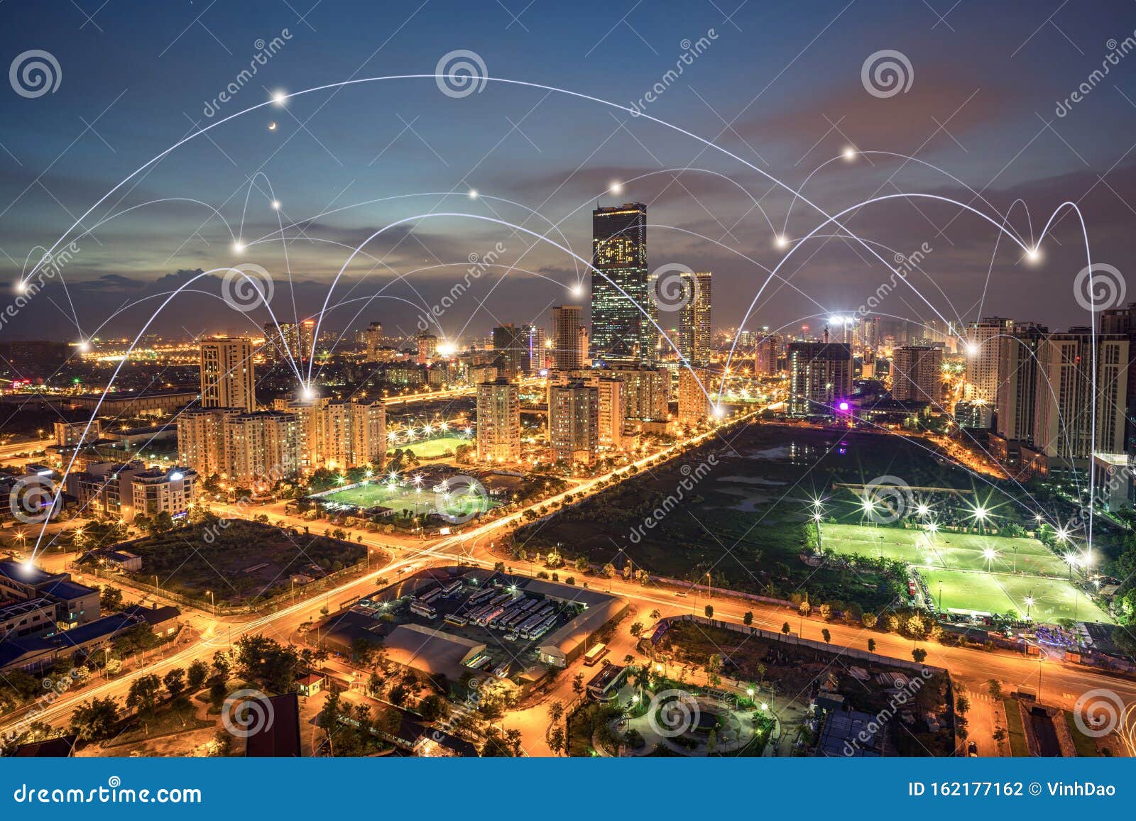 Smart City and Wireless Communication Network Concept. Digital Network ...
