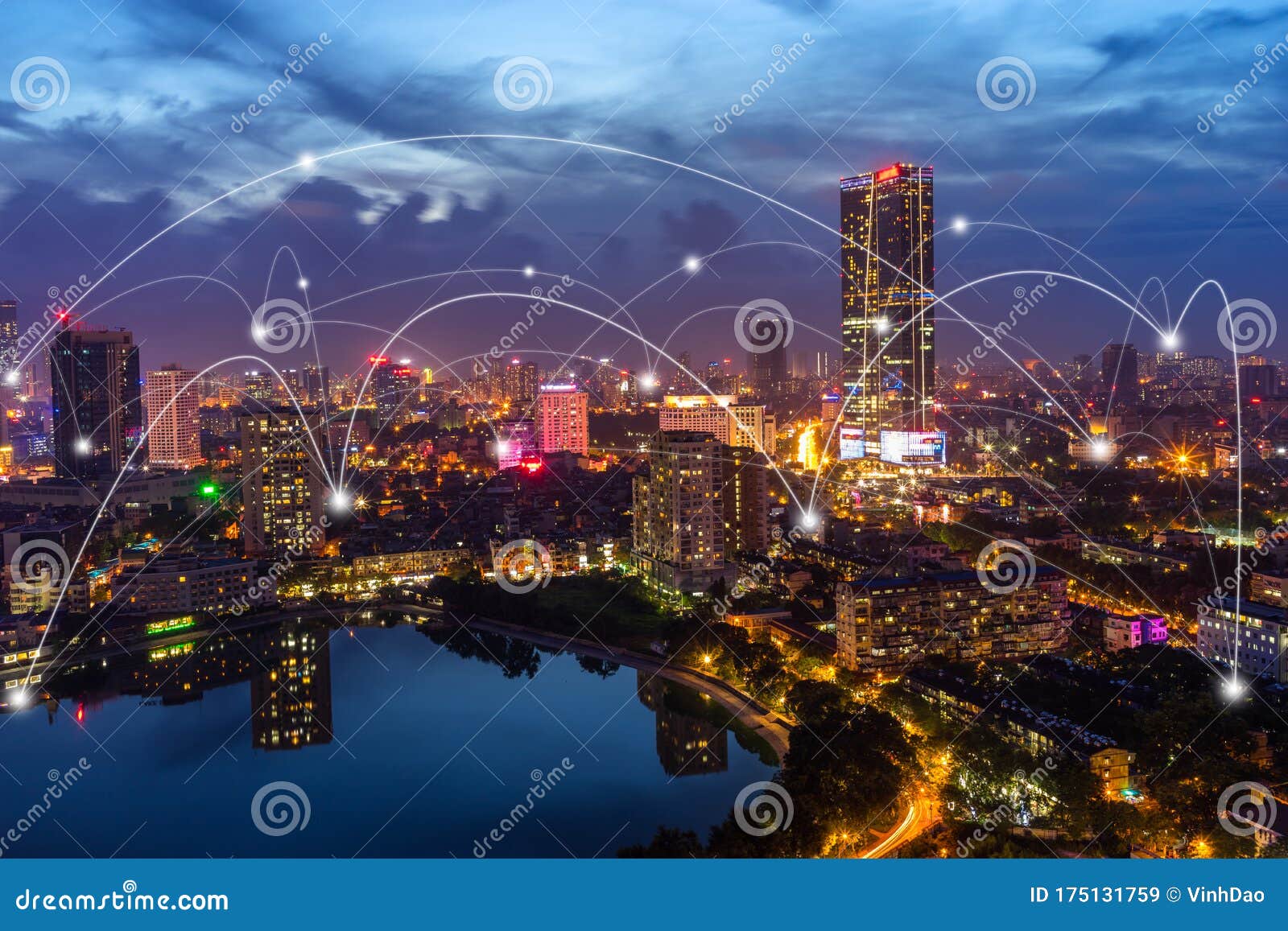 Smart City and Wireless Communication Network Concept. Digital Network ...