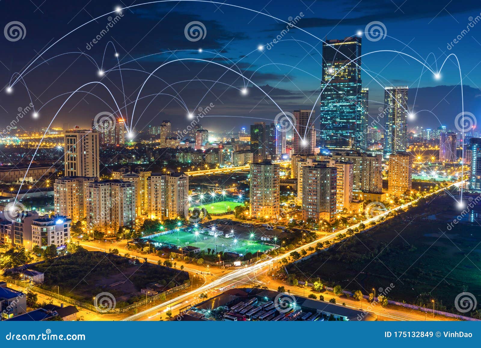 Smart City and Wireless Communication Network Concept. Digital Network ...