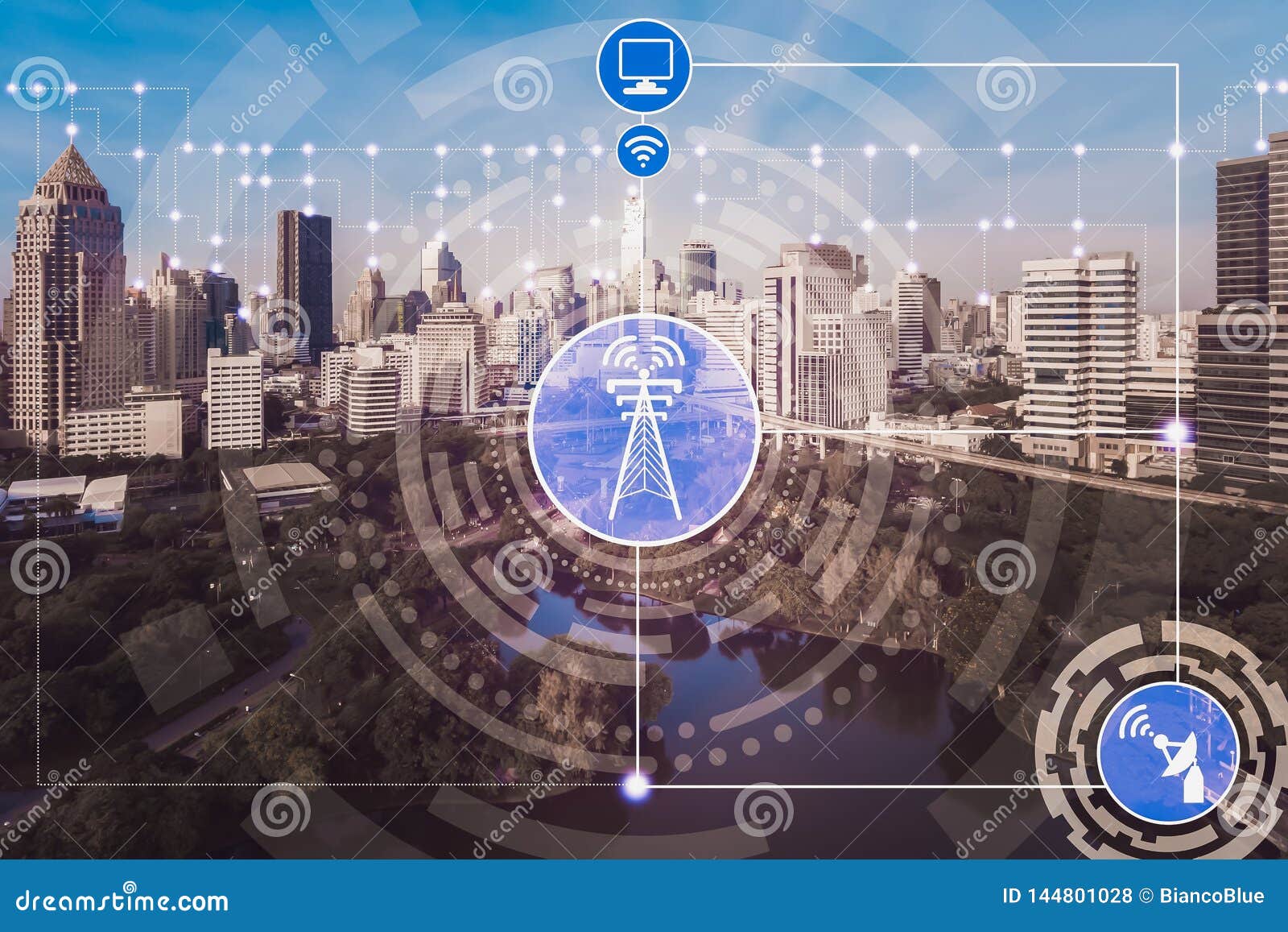 Smart City and Wireless Communication Network Stock Photo - Image of ...
