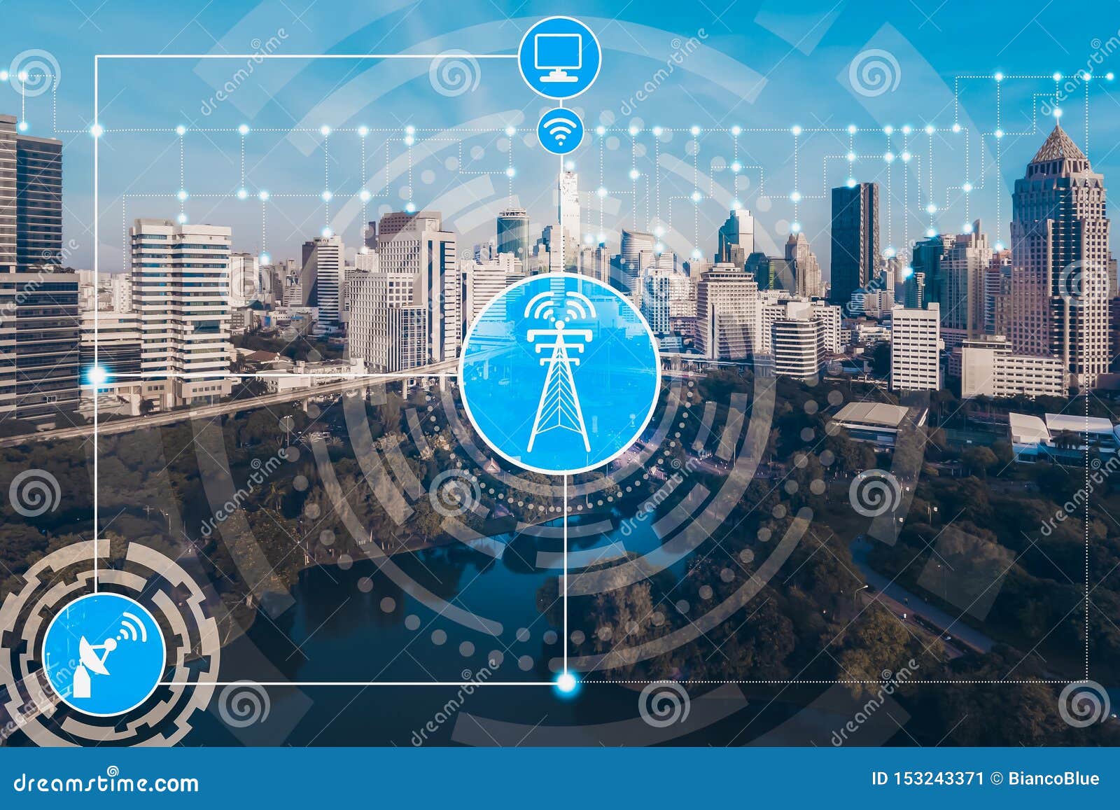 Smart City and Wireless Communication Network Stock Image - Image of ...