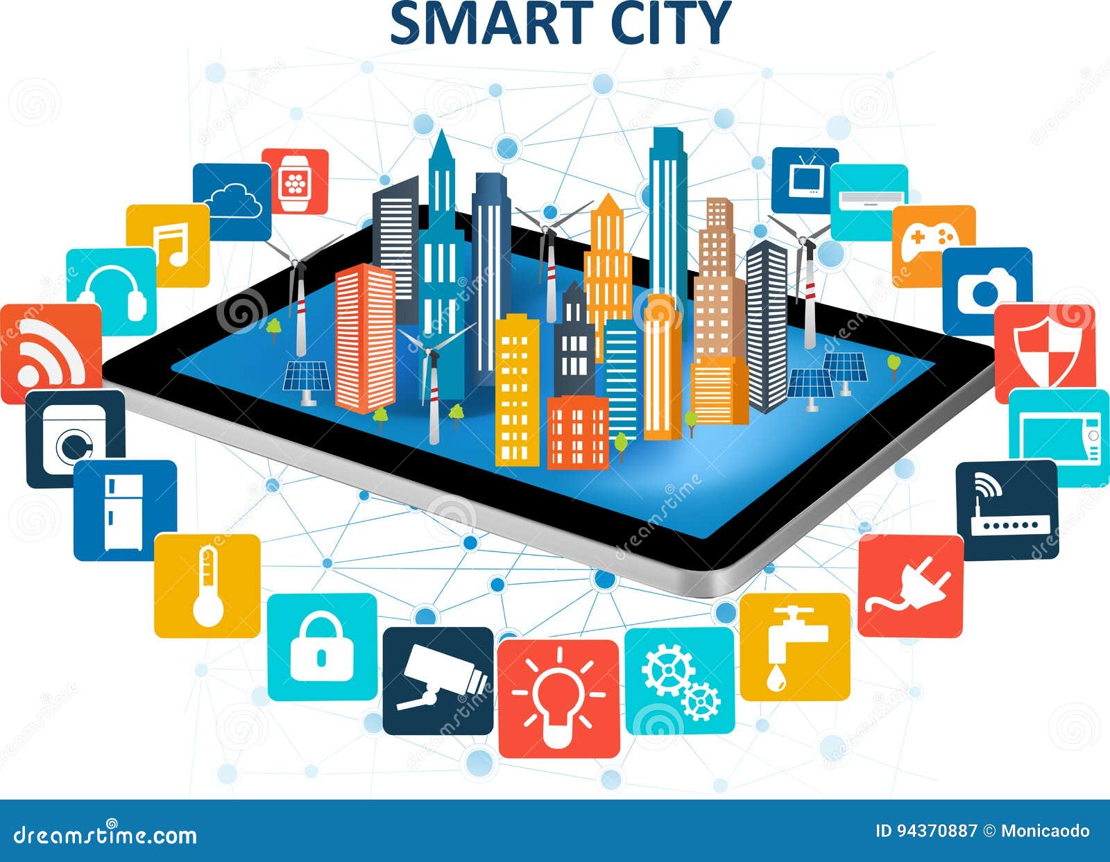 Smart City and Wireless Communication Network Stock Vector ...