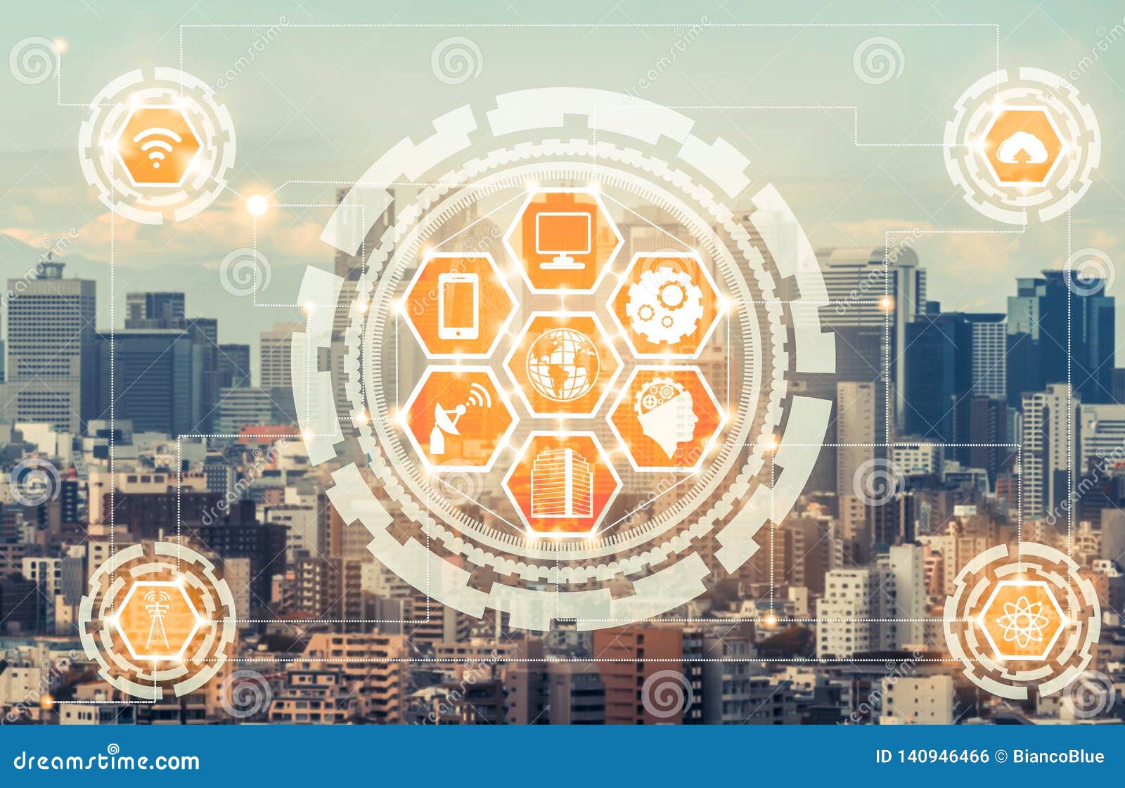 Smart City and Wireless Communication Network Stock Photo - Image of ...