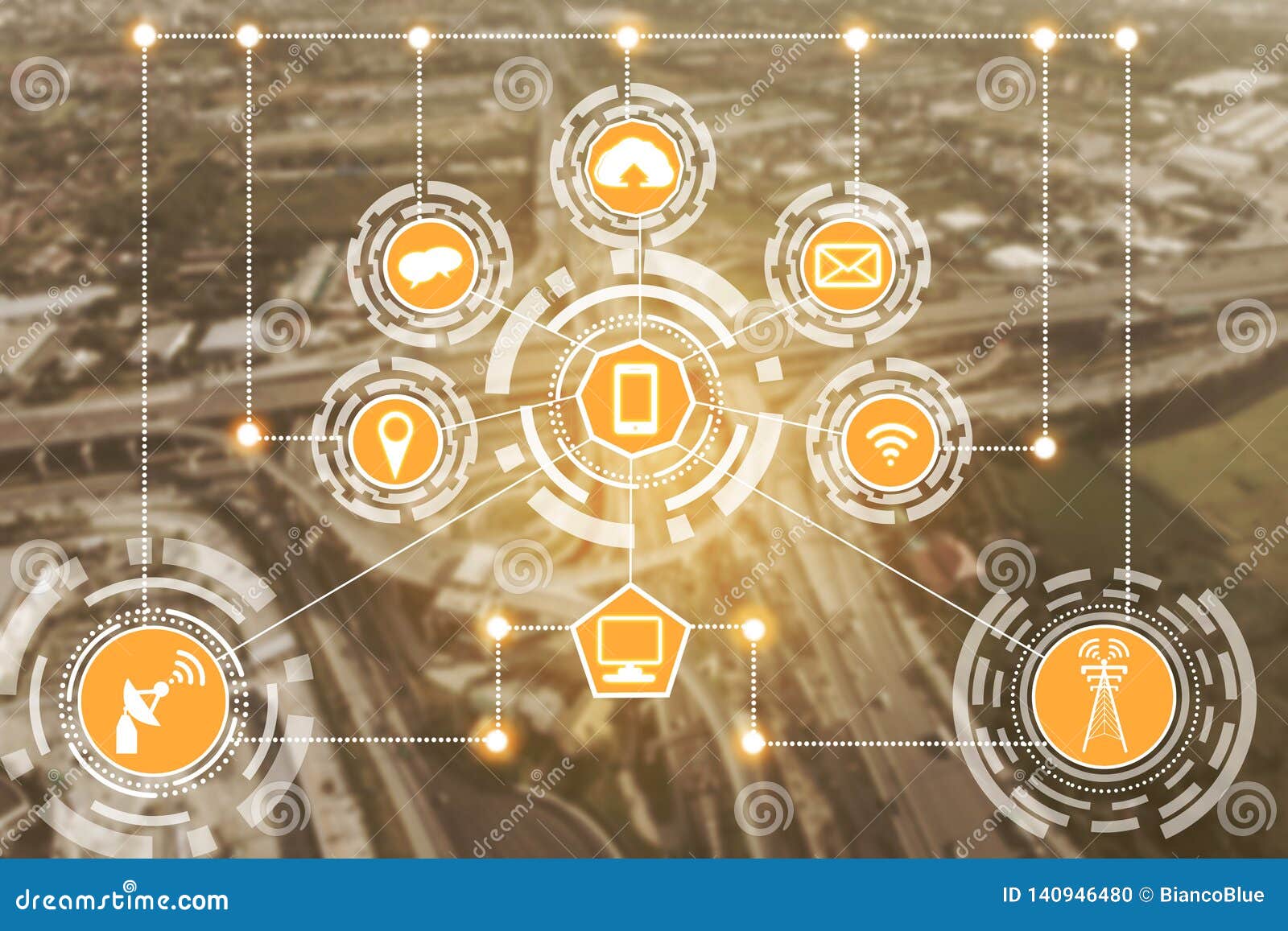 Smart City and Wireless Communication Network Stock Photo - Image of ...