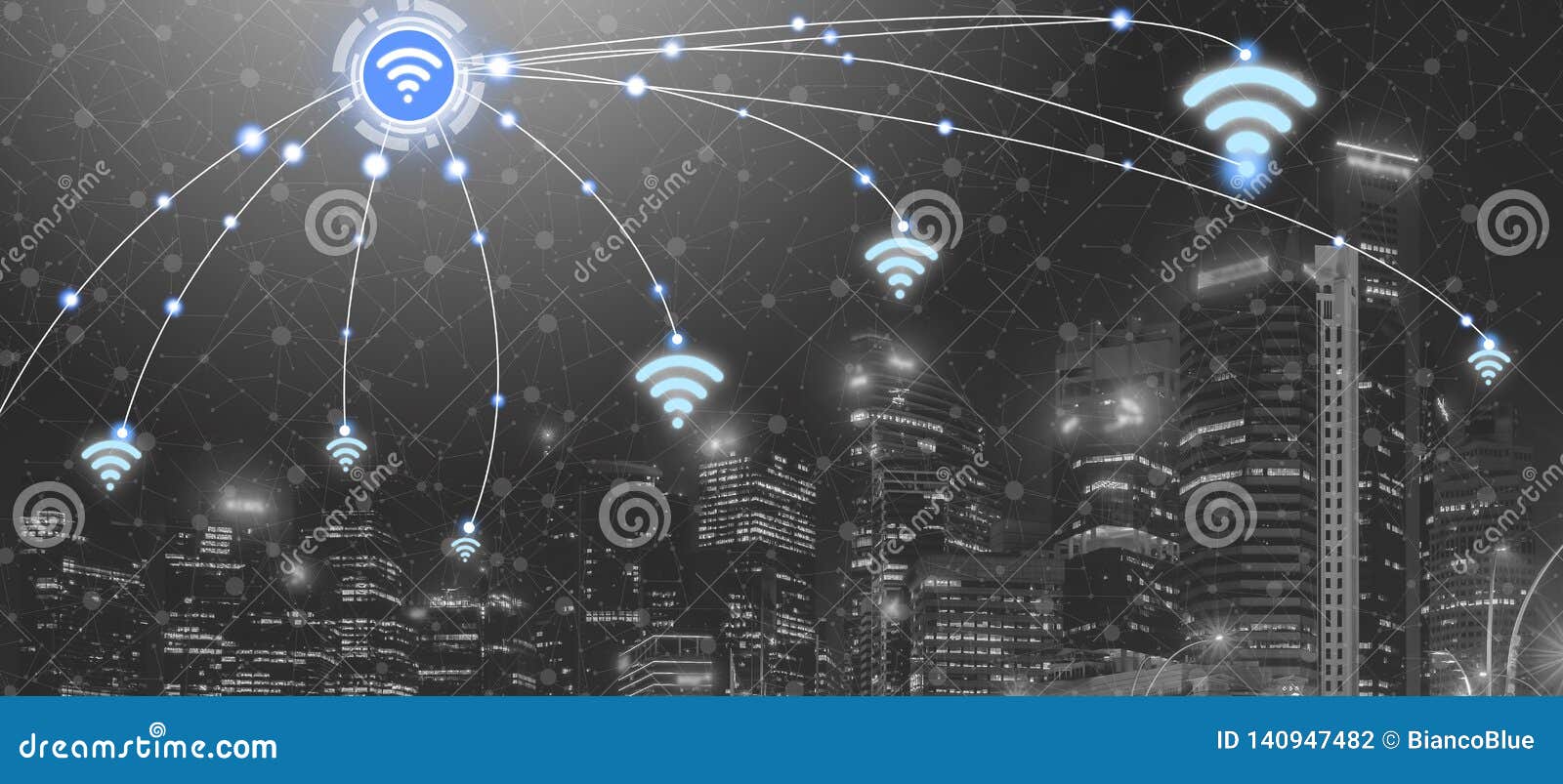 Smart City and Wireless Communication Network Stock Photo - Image of ...