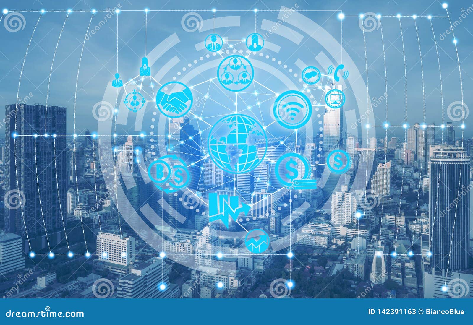 Smart City and Wireless Communication Network Stock Image - Image of ...