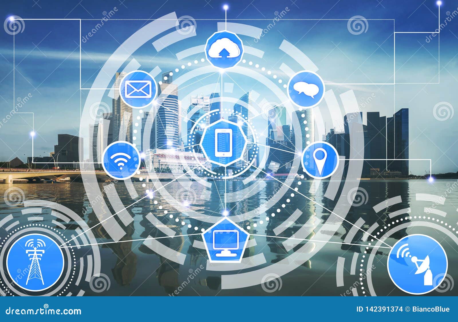 Smart City and Wireless Communication Network Stock Photo - Image of ...