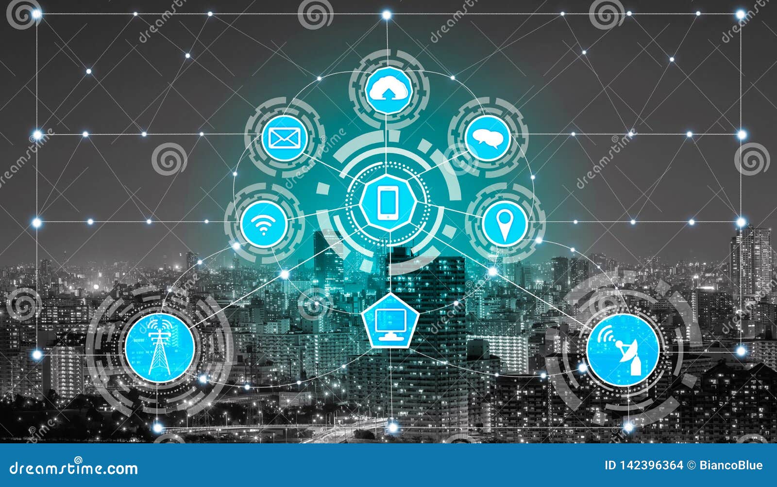 Smart City and Wireless Communication Network Stock Photo - Image of ...