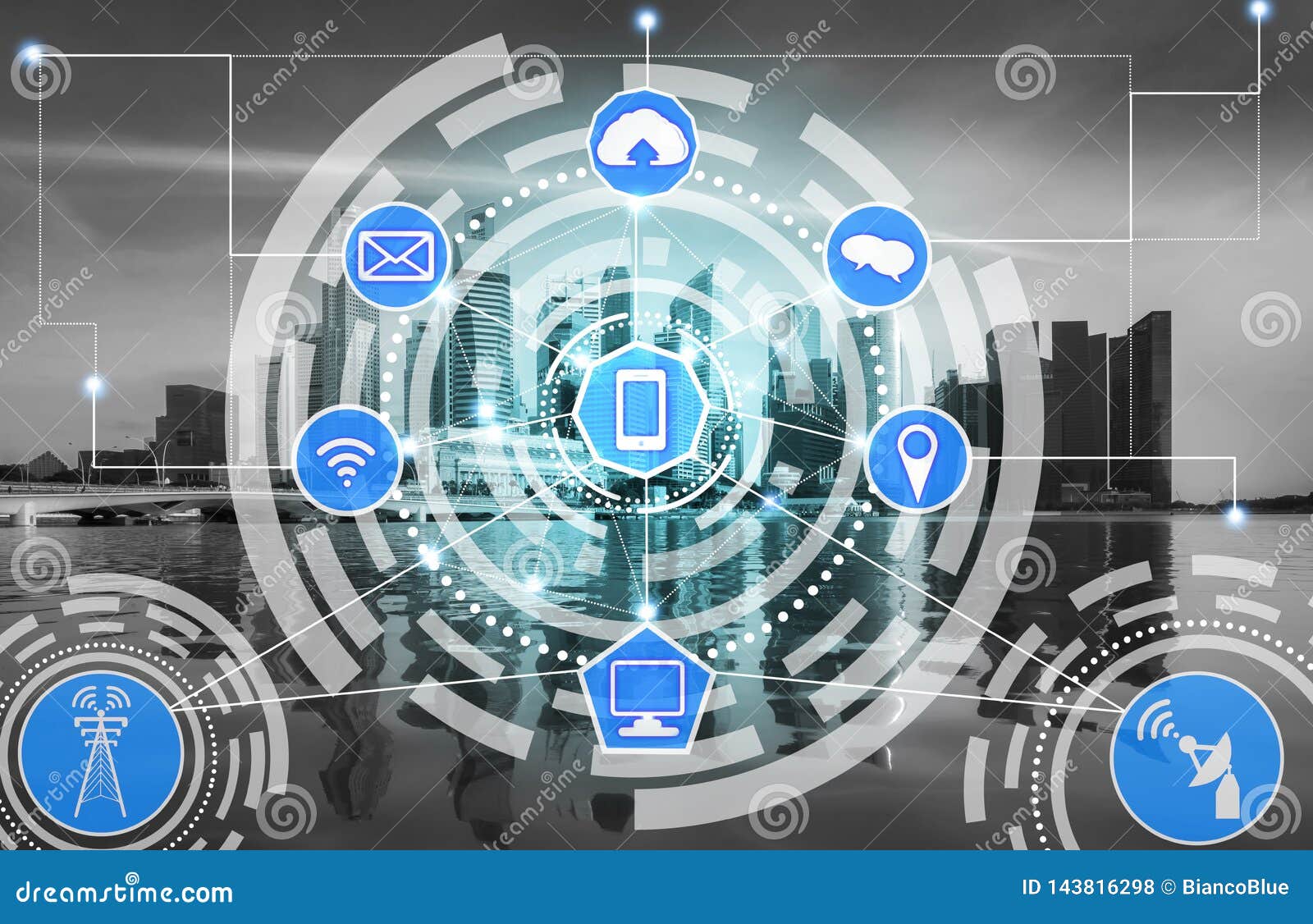 Smart City and Wireless Communication Network Stock Photo - Image of ...