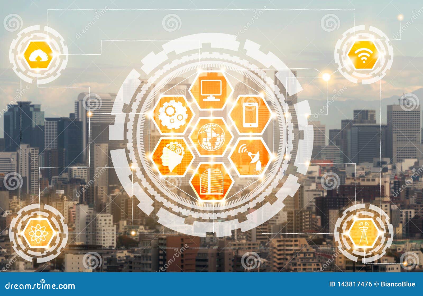 Smart City and Wireless Communication Network Stock Photo - Image of ...