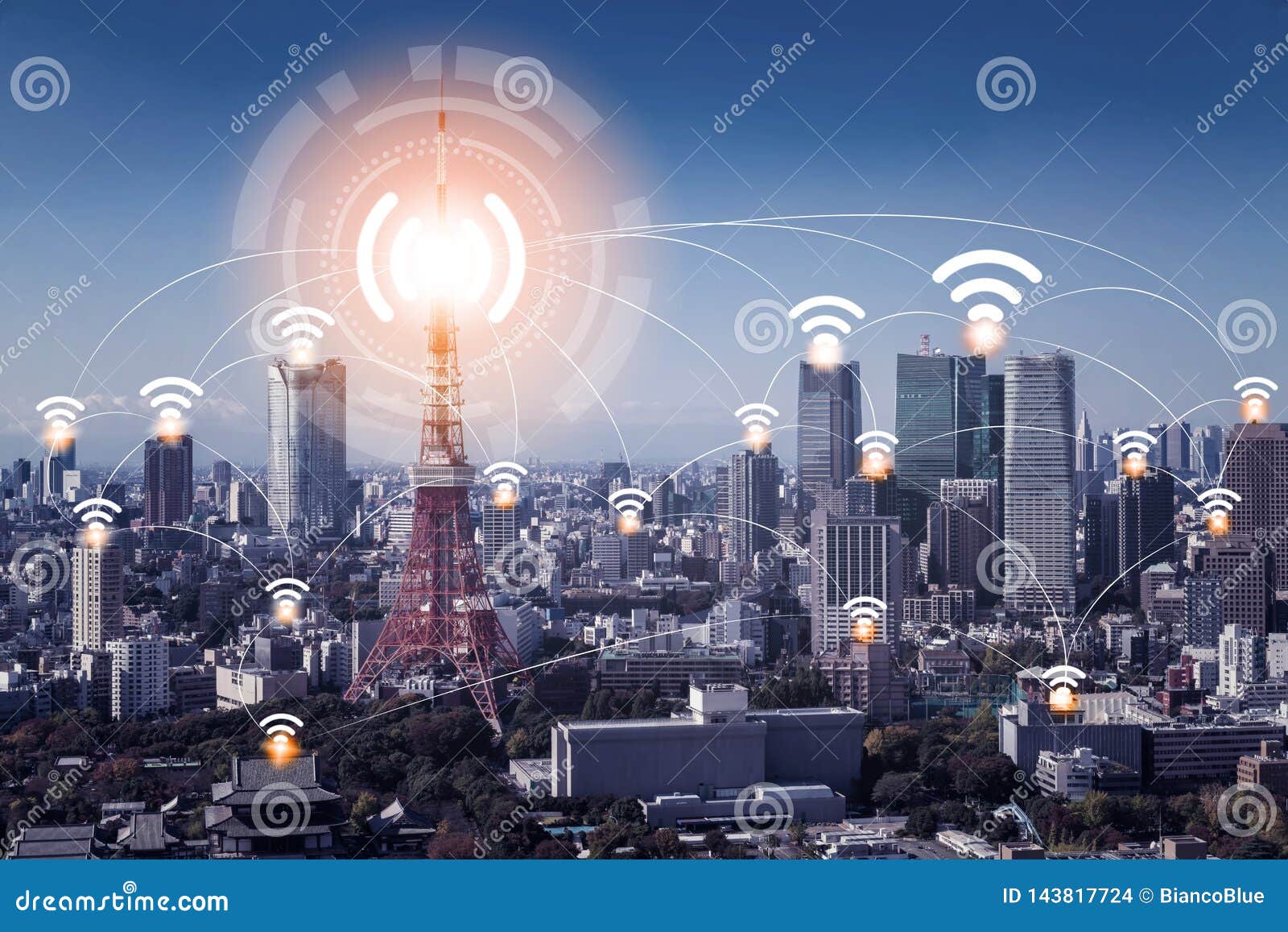 Smart City and Wireless Communication Network Stock Photo - Image of ...