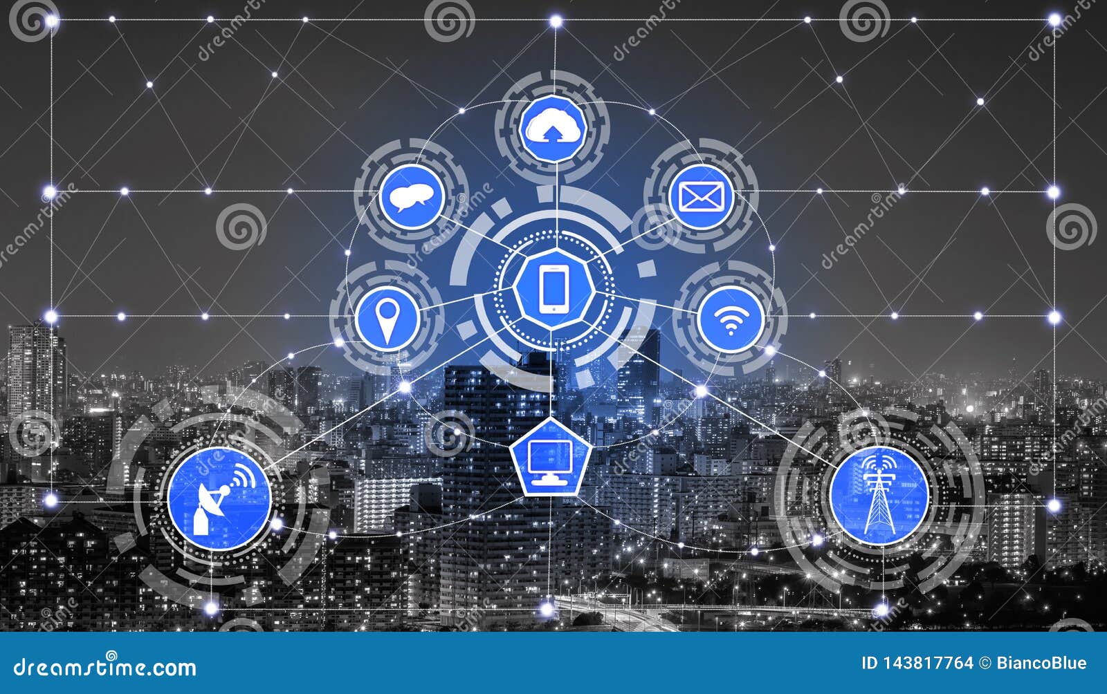 Smart City and Wireless Communication Network Stock Photo - Image of ...