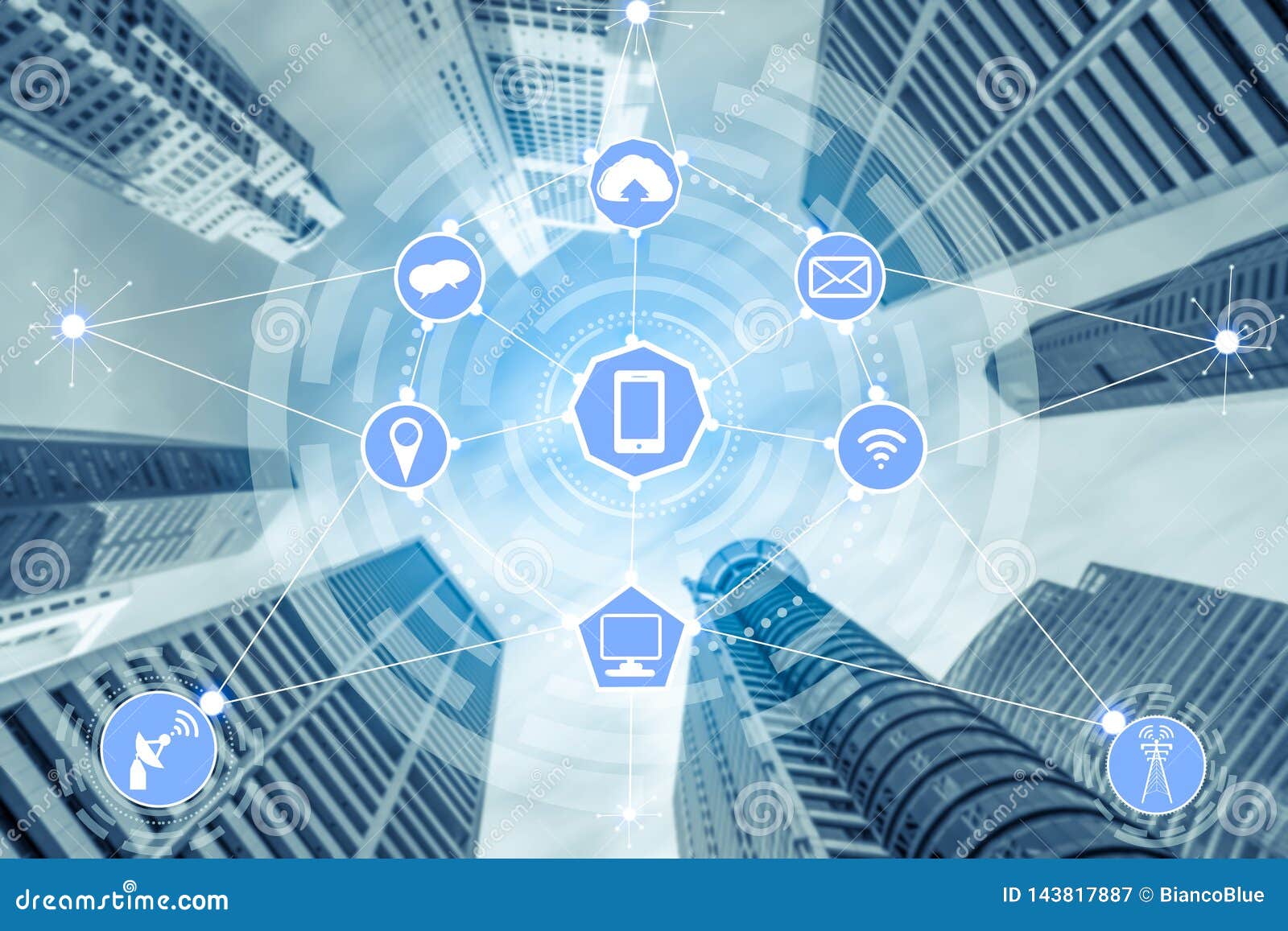 Smart City and Wireless Communication Network Stock Image - Image of ...