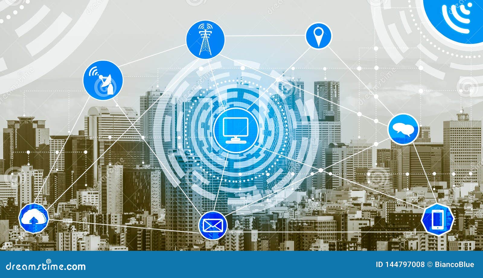 Smart City and Wireless Communication Network Stock Photo - Image of ...